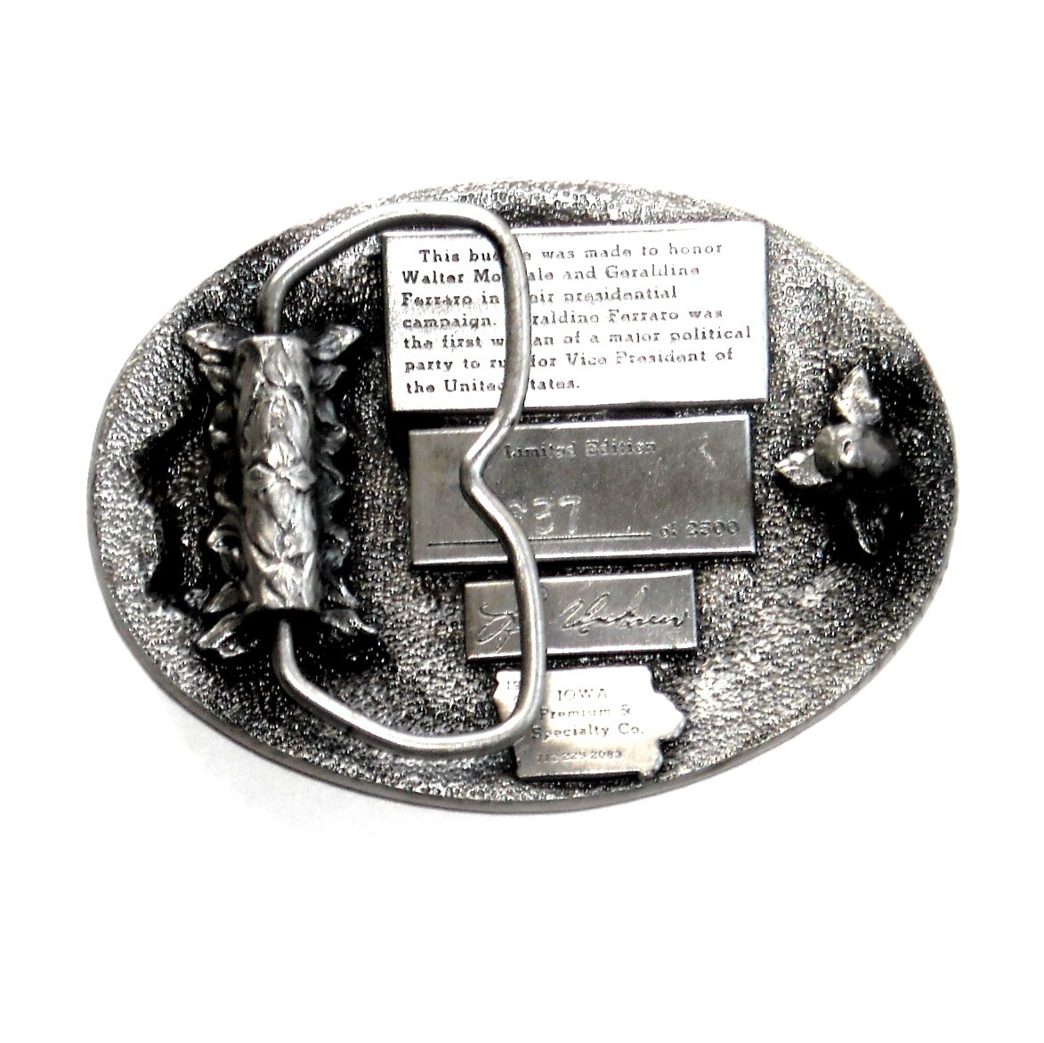 Mondale Ferraro 1984 Bergamot Solid Pewter Vintage Belt Buckle