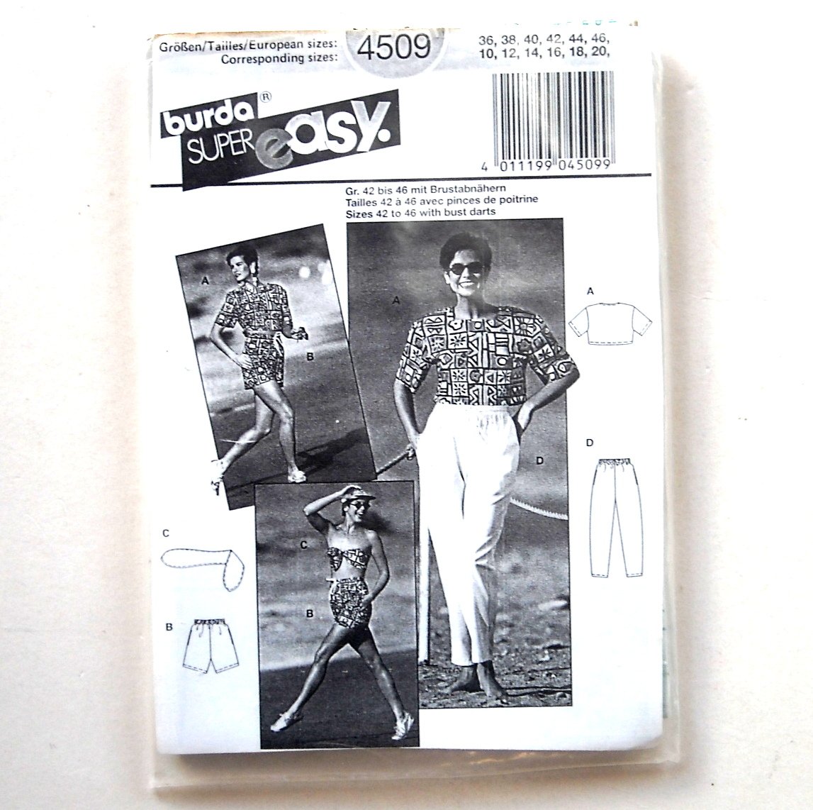 Misses Tops Pants Vintage Burda Super Easy Sewing Pattern 4509