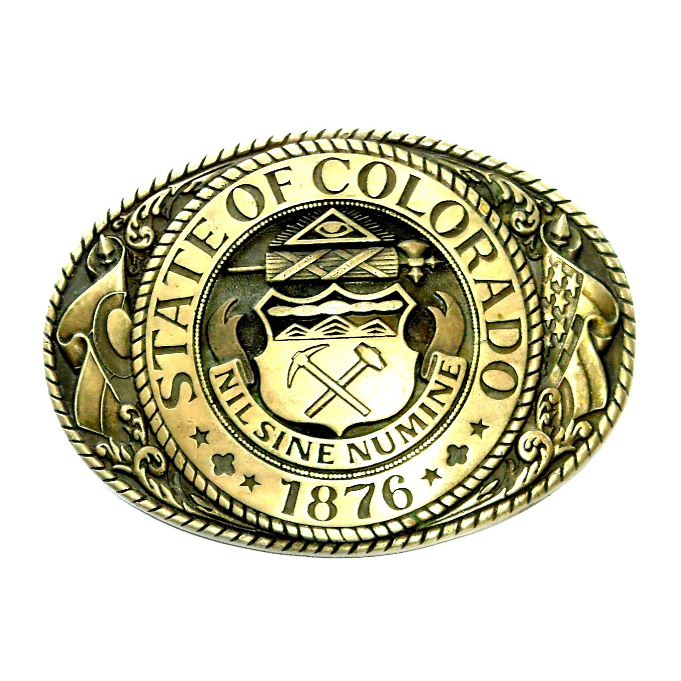 Colorado State Seal Tony Lama Solid Brass Belt Buckle