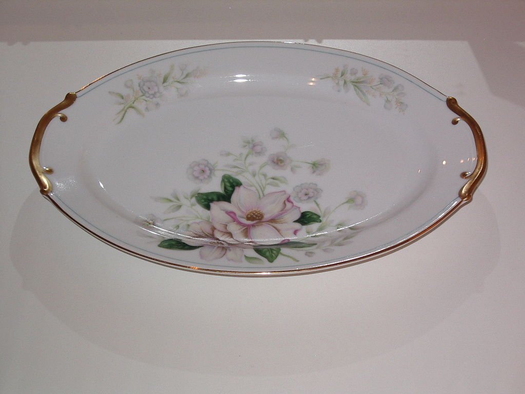 Grace China ROCHELLE Oval Serving Platter 12-1/4 in Pink Flowers Gold ...