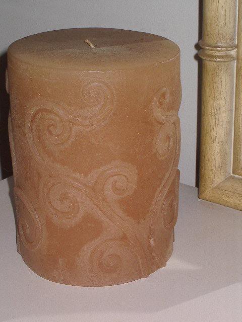 LARGE PILLAR CANDLE 8 inch TALL Rustic Scroll Embossed by MAC Sculpture