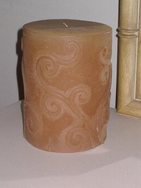 LARGE PILLAR CANDLE 8 inch TALL Rustic Scroll Embossed by MAC Sculpture