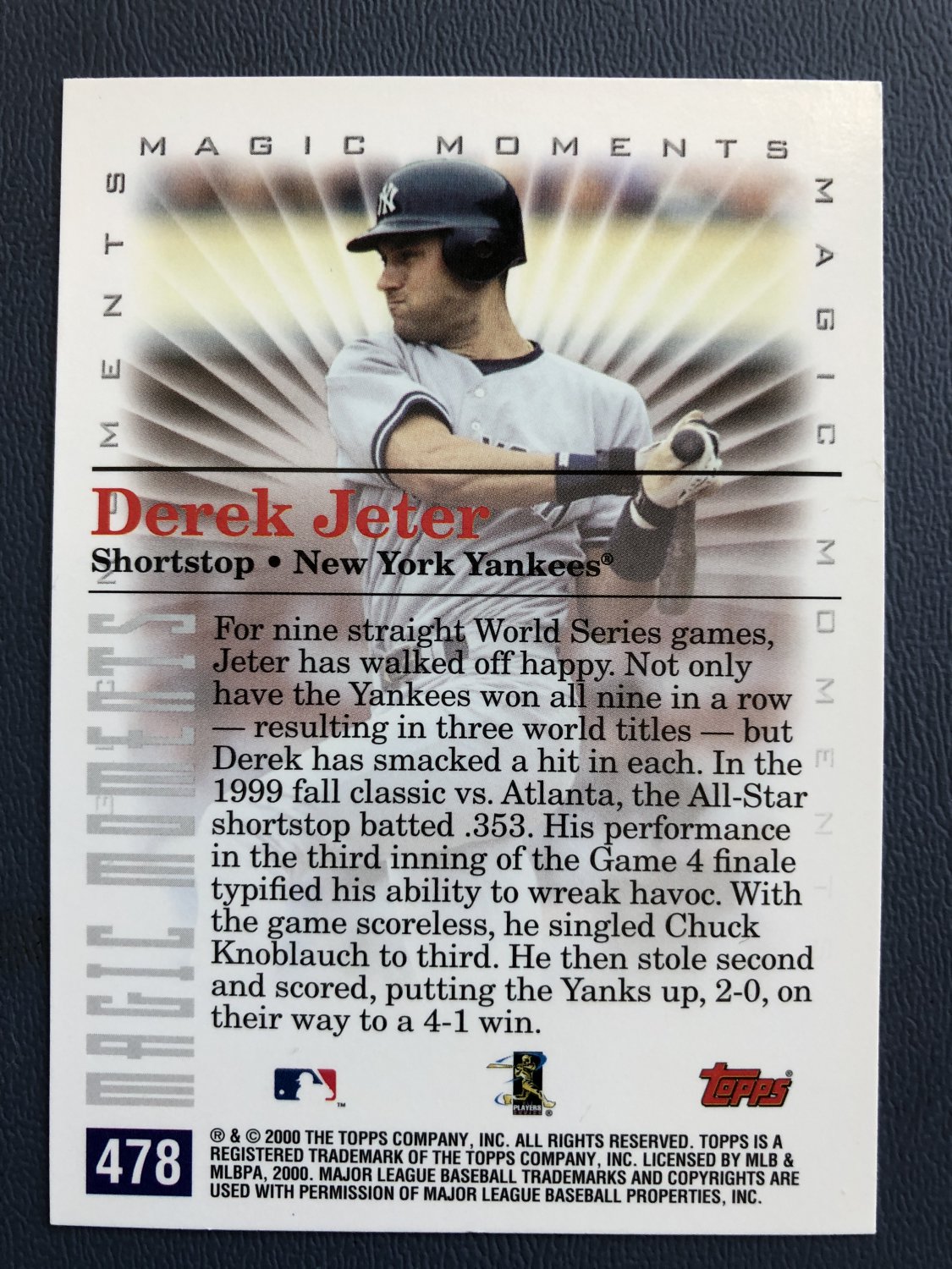 2000 Topps Baseball Card #478 Derek Jeter "Yankees"