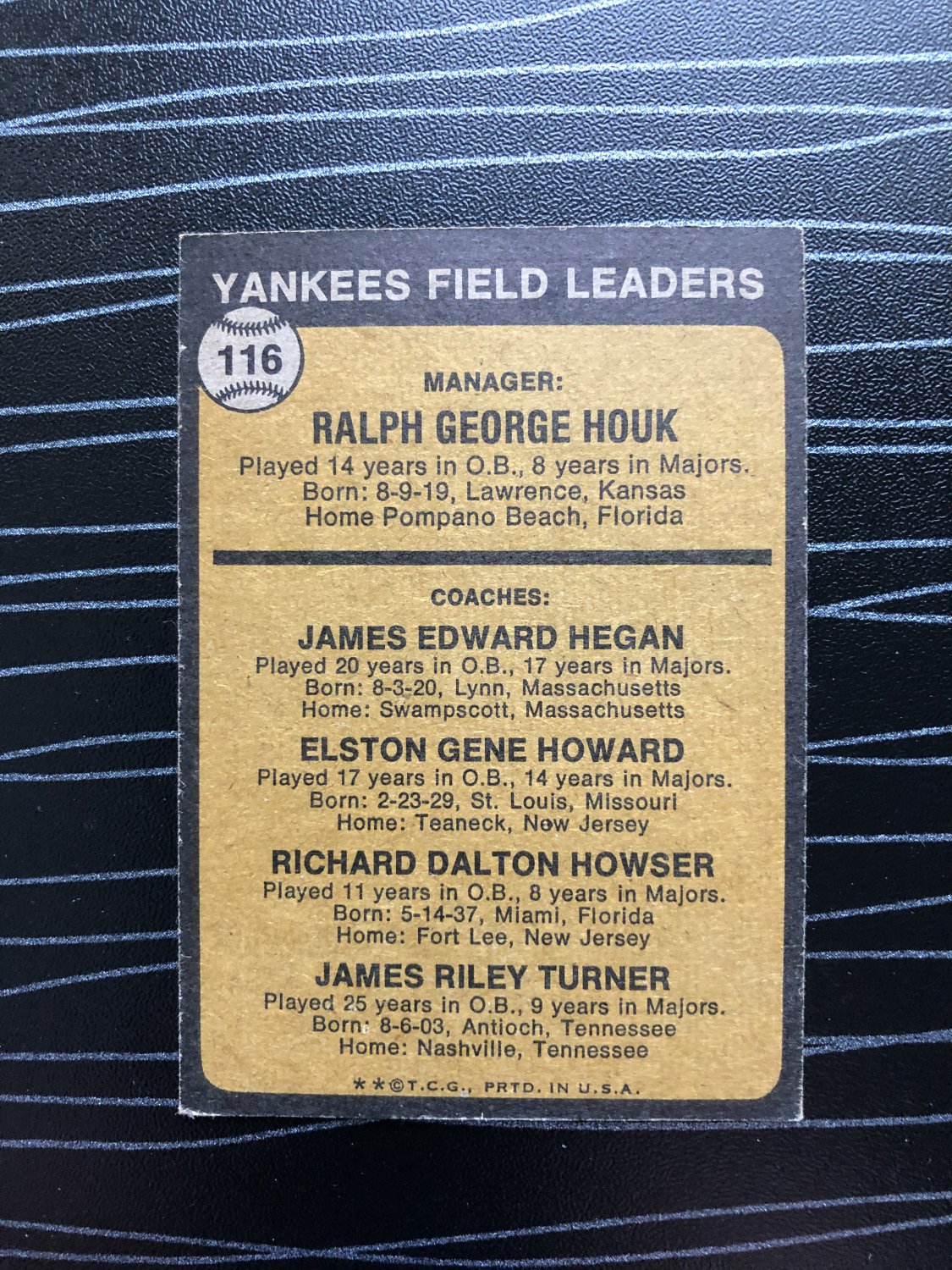1973 Topps Baseball Card # 116 Manager Ralph Houk "Yankees"
