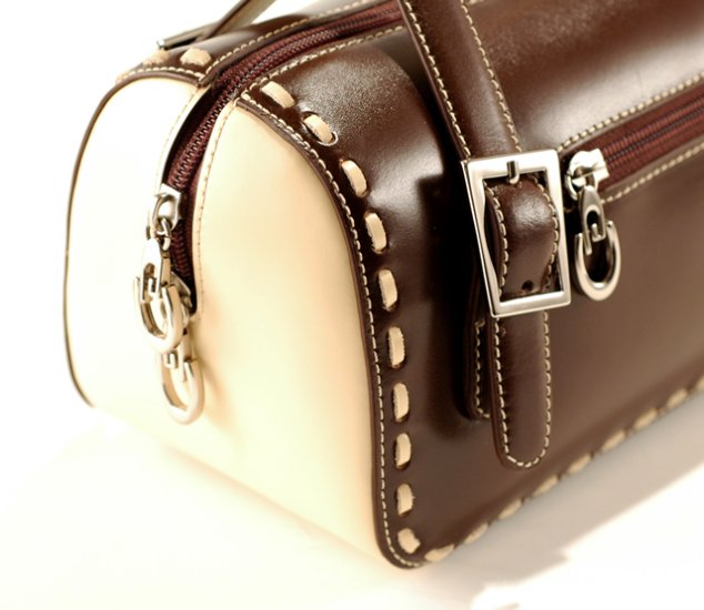 Galaday Coffee and Cream colored Italian Crystal Leather Handbag