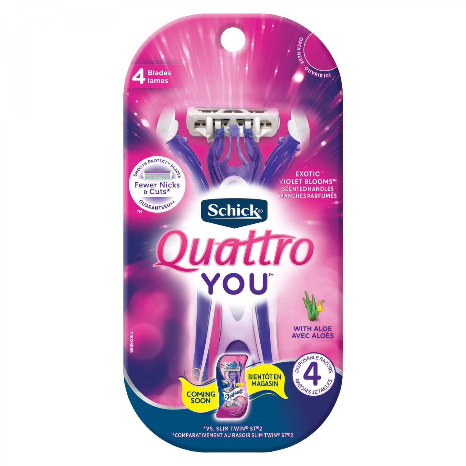 Schick Quattro You Women's Disposable Razors, Exotic Violet Blooms, 4ct
