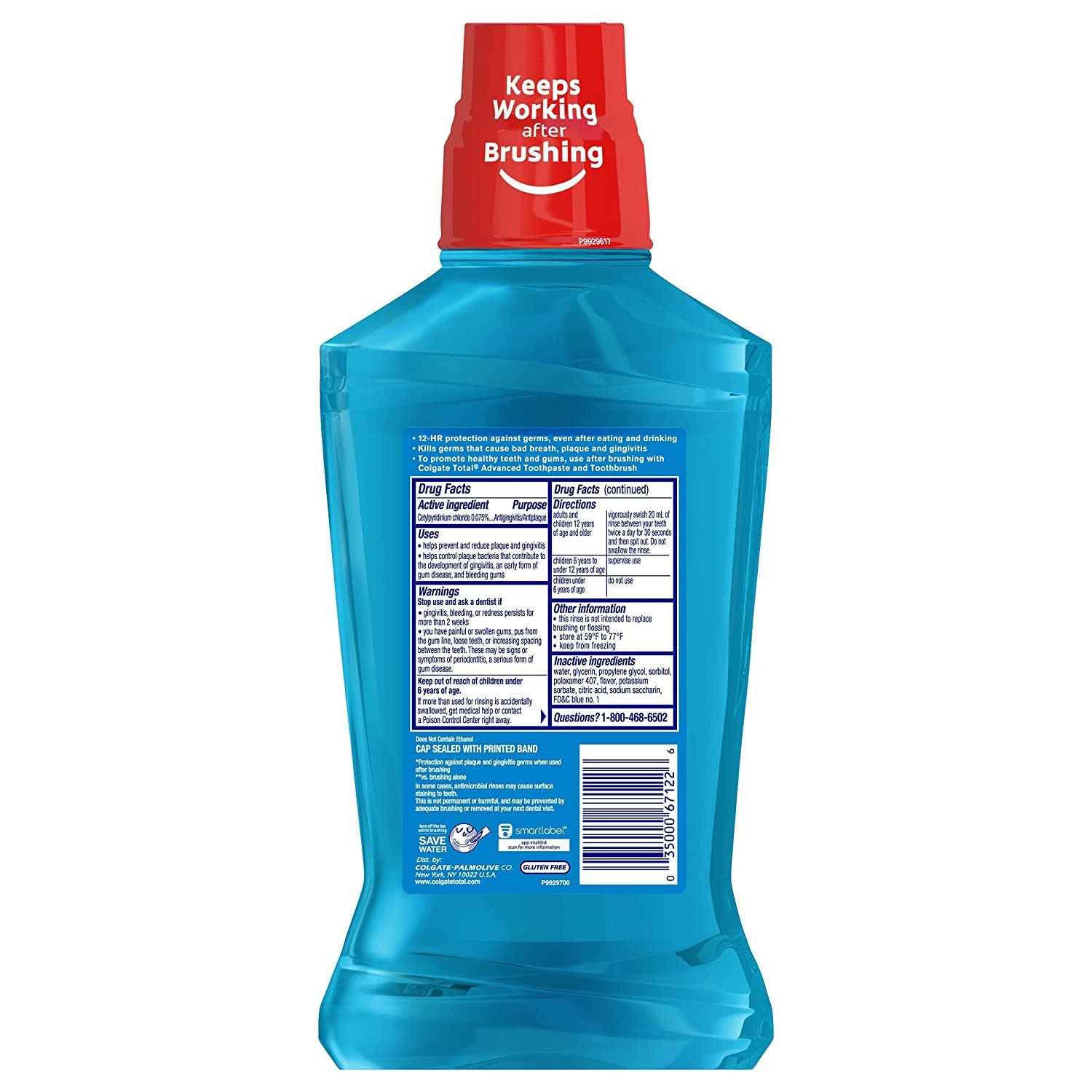Colgate Total 12hr Pro-Shield Mouthwash, Peppermint, 500 mL (16.9 fl oz)