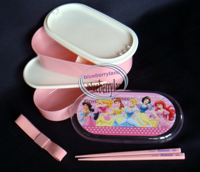 Disney Princess Pink 2-tier Bento Lunch Box Chopstick Belt 3 Pcs set case