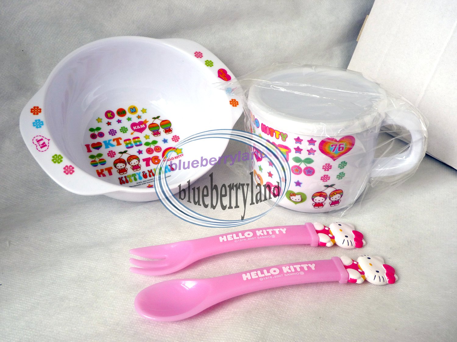 Sanrio Hello Kitty Baby Feeding Fork Spoon Bowl Cup with Lid 4 Pcs Set