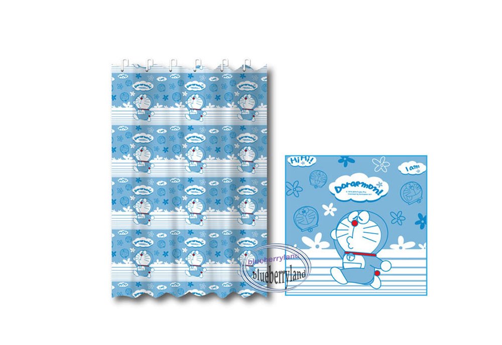Doraemon Bath Shower Curtain with rings bathroom household Q6