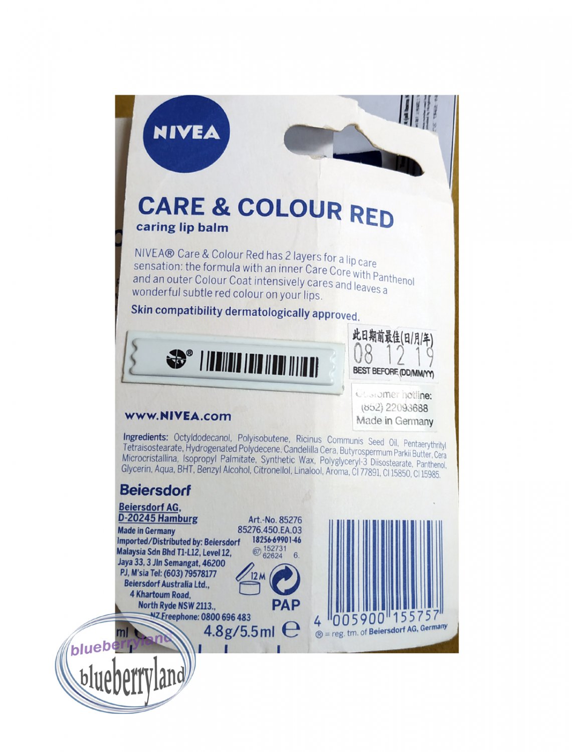 Nivea Care and Color Red Caring Lip Balm 4.8g lip care Health beauty ladies
