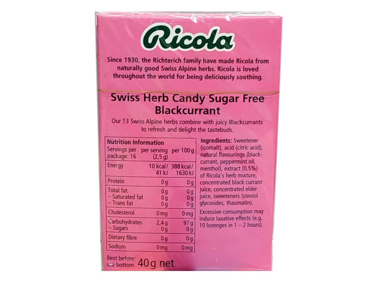 Ricola Blackcurrant MINT Swiss Herb Lozenges Sugar free Mint Drops Candy 2 boxes Candies snack sweet