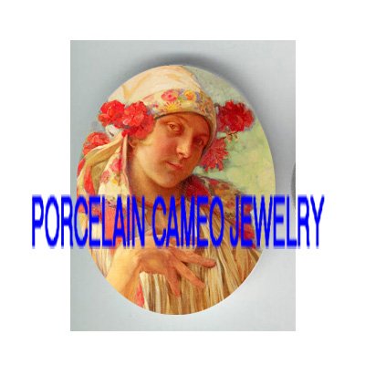 ALPHONSE MUCHA FLOWER LADY* UNSET PORCELAIN CAMEO CAB