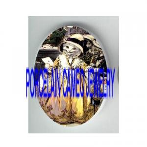 2 KISSING BLACK WHITE KITTY CAT ROSE* UNSET PORCELAIN CAMEO CAB