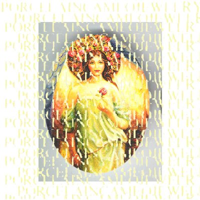 ANGEL WITH ROSE UNSET PORCELAIN CAMEO CAB 30X40MM