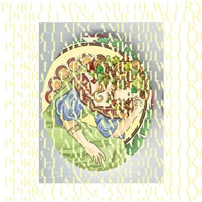 ART NOUVEAU ALPHONSE MUCHA GREEN IVY LADY PORCELAIN CAMEO CAB