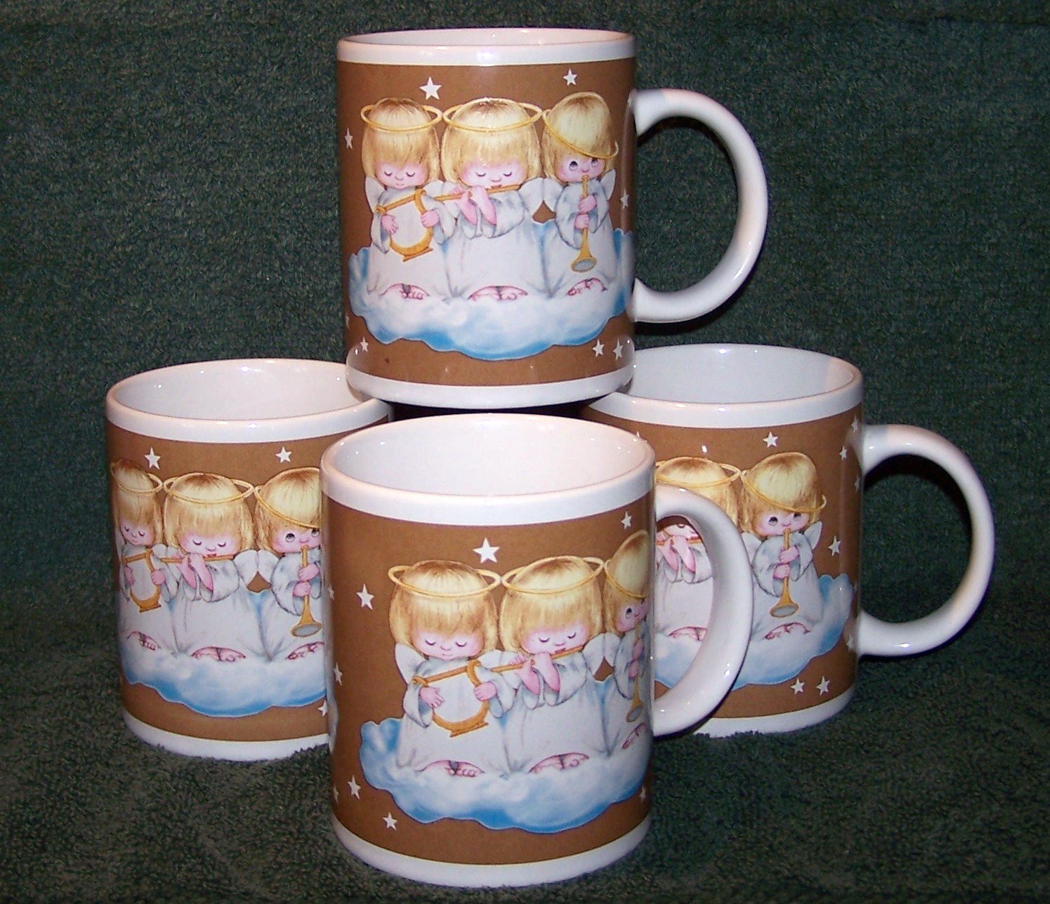 Hallmark 3 Angels on Clouds Set of 4 Coffee Mug Cups