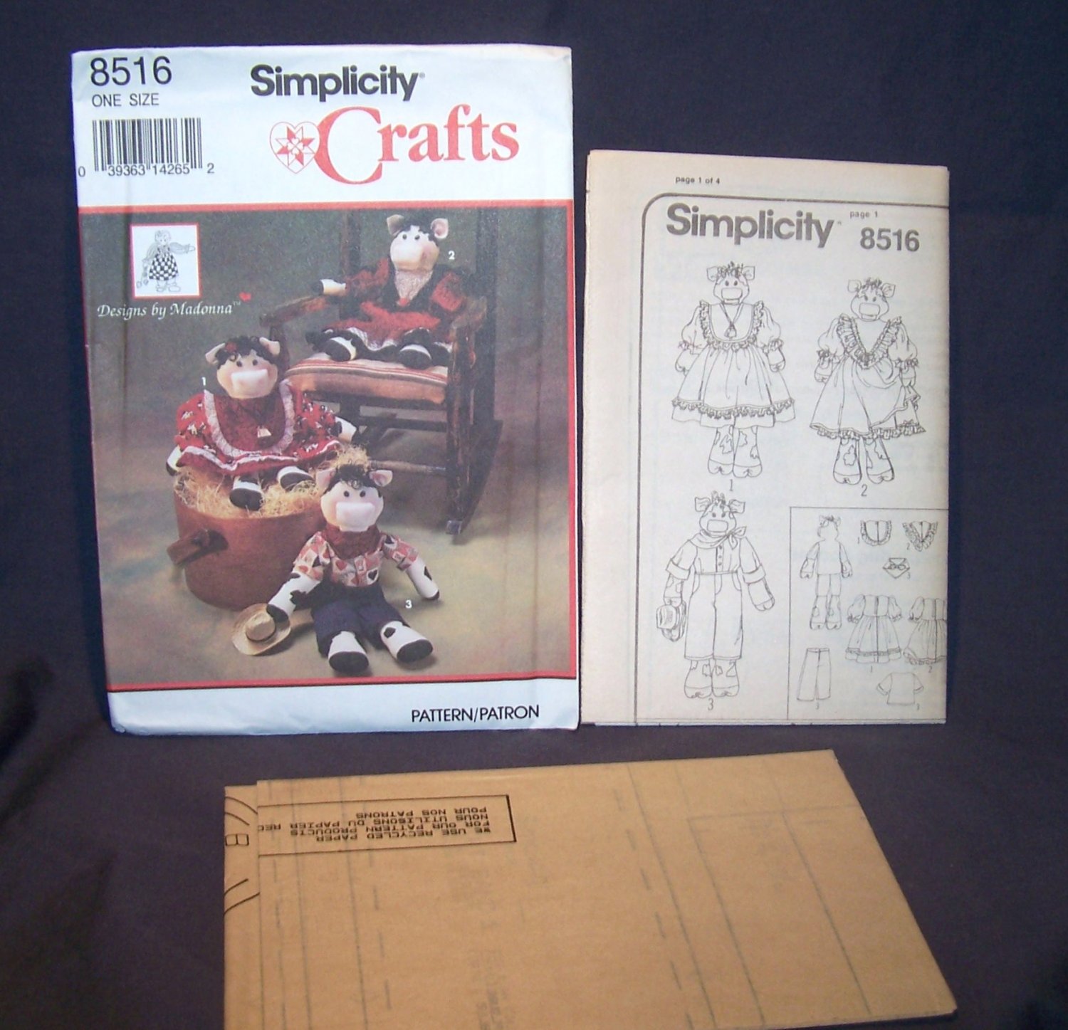 Simplicity Crafts 8516 ~ One Pattern Size ~ Cows & Clothes NEW IN PACKAGE