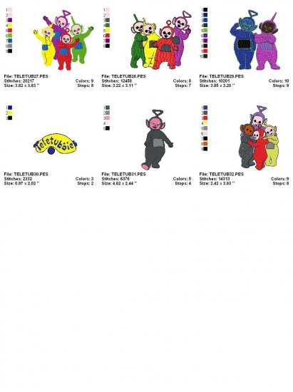 TELETUBBIES - 30 EMBROIDERY DESIGNS INSTANT DOWNLOAD