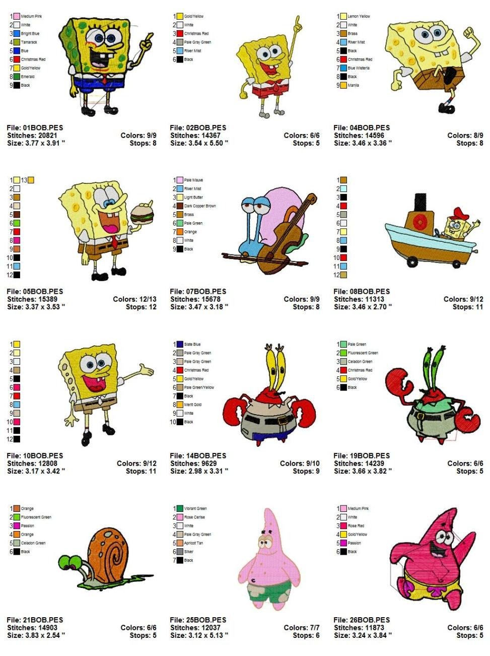 SPONGEBOB SQUAREPANTS (1) - 12 EMBROIDERY DESIGNS INSTANT DOWNLOAD