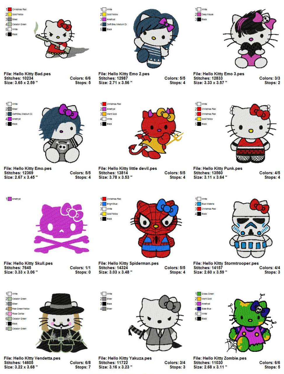 HELLO KITTY NEW TREND - 12 EMBROIDERY DESIGNS INSTANT DOWNLOAD
