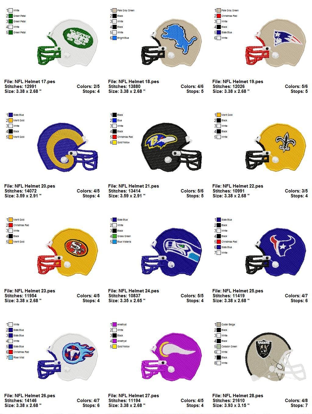 NFL HELMET (2) - 16 EMBROIDERY DESIGNS INSTANT DOWNLOAD