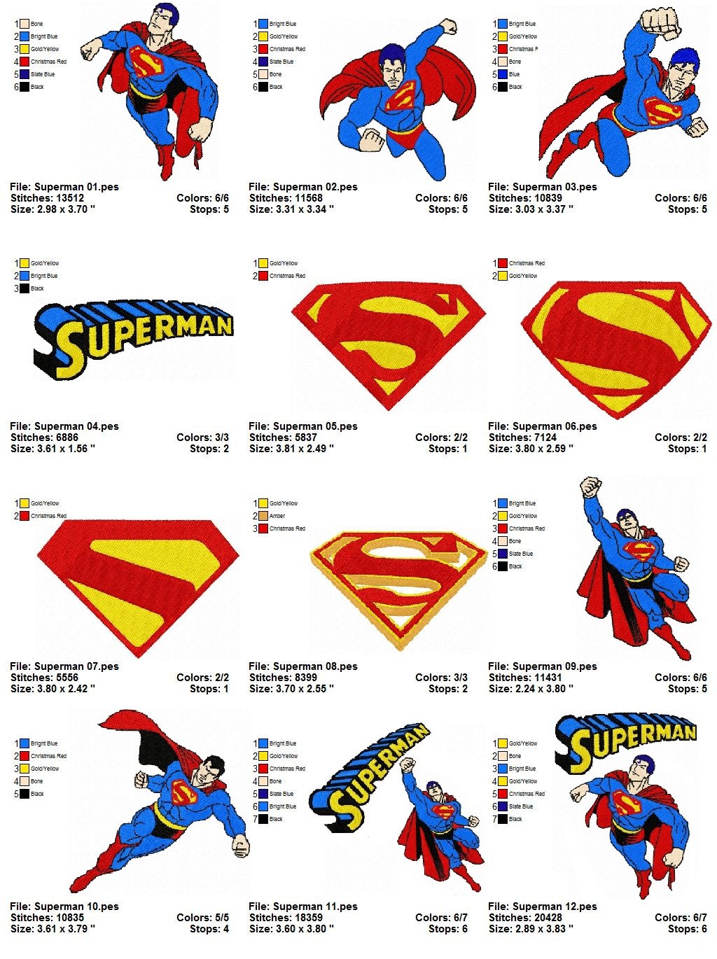 SUPERMAN (2) - 12 EMBROIDERY DESIGNS INSTANT DOWNLOAD