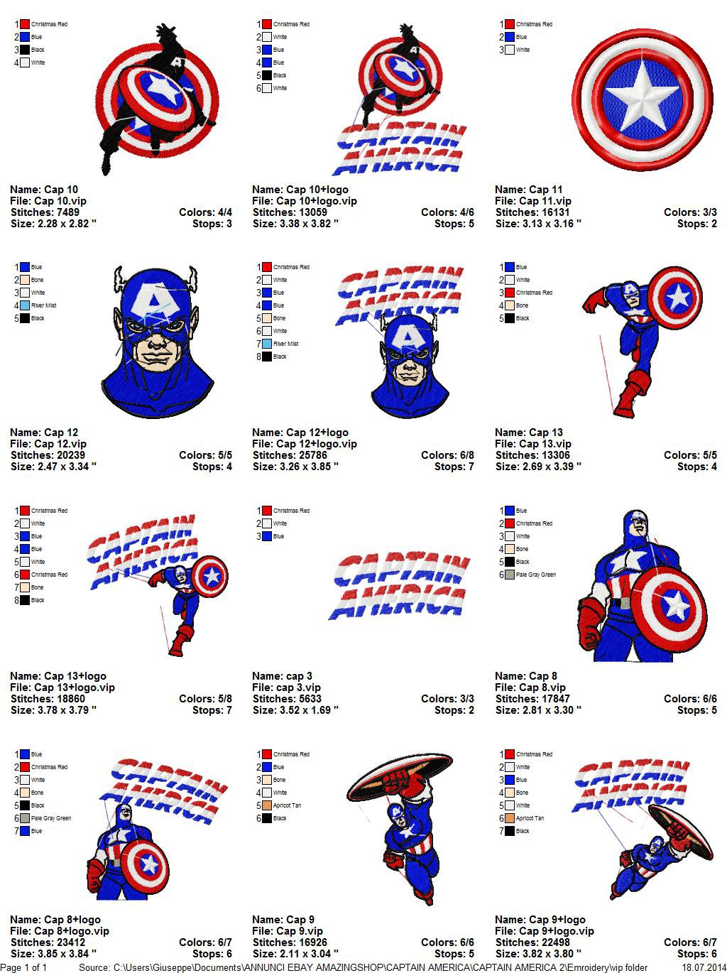 CAPTAIN AMERICA (2) - 12 EMBROIDERY DESIGNS INSTANT DOWNLOAD
