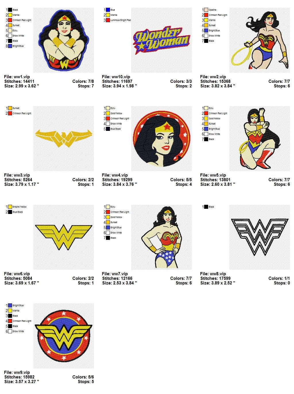 WONDER WOMAN - 10 EMBROIDERY DESIGNS INSTANT DOWNLOAD