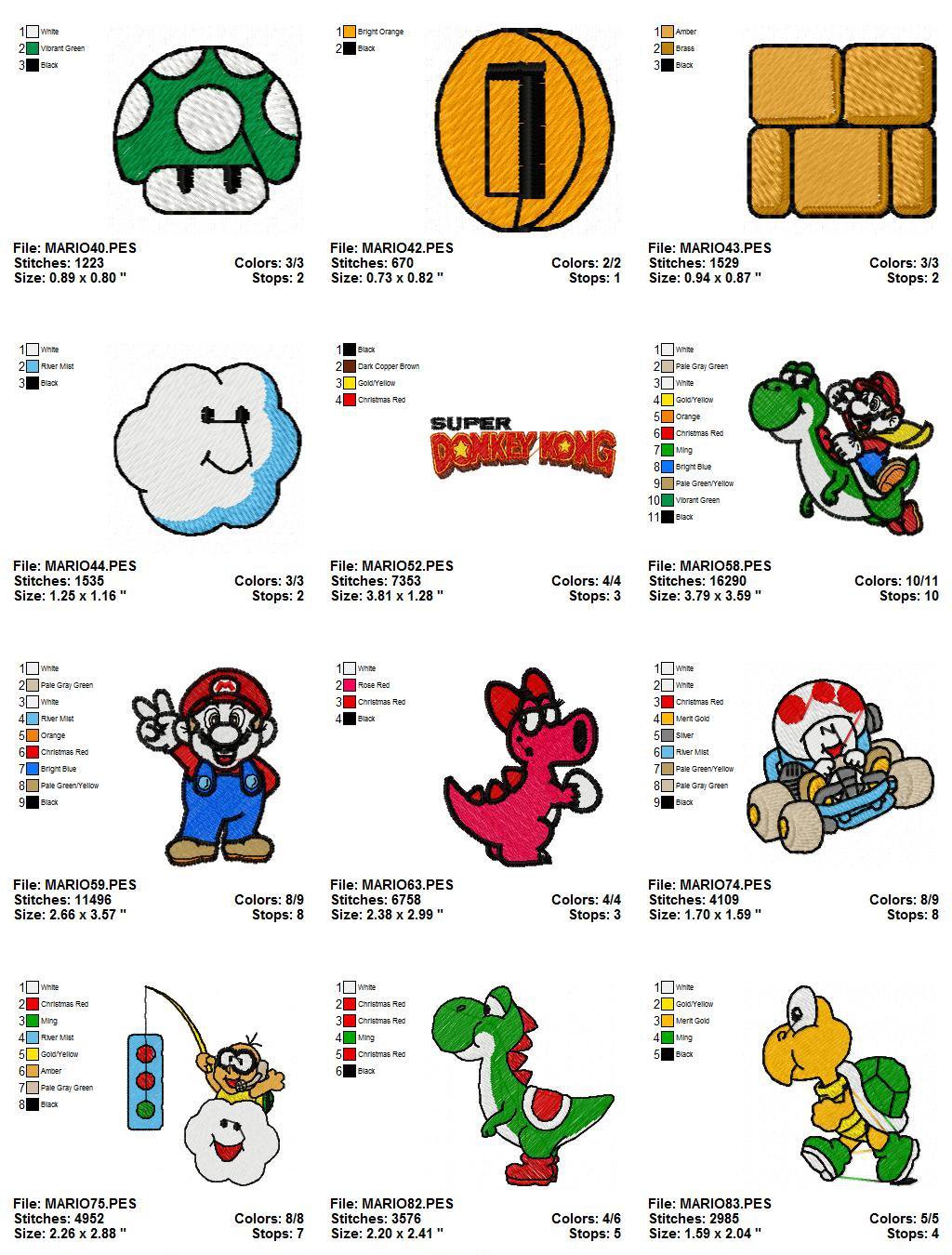 SUPER MARIO 2 - 22 EMBROIDERY DESIGNS INSTANT DOWNLOAD
