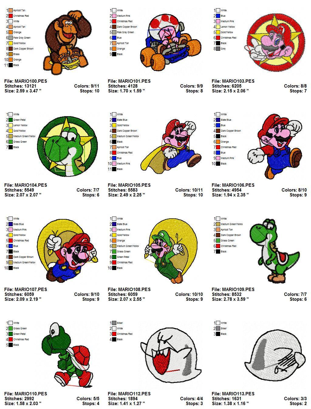 SUPER MARIO 1 - 23 EMBROIDERY DESIGNS INSTANT DOWNLOAD