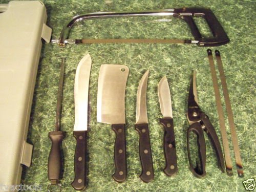 10pc BUTCHER'S KNIFE SET w/ MEAT SAW w/ CASE Cleaver boning Shear Butcher