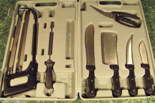 10pc BUTCHER'S KNIFE SET w/ MEAT SAW w/ CASE Cleaver boning Shear Butcher