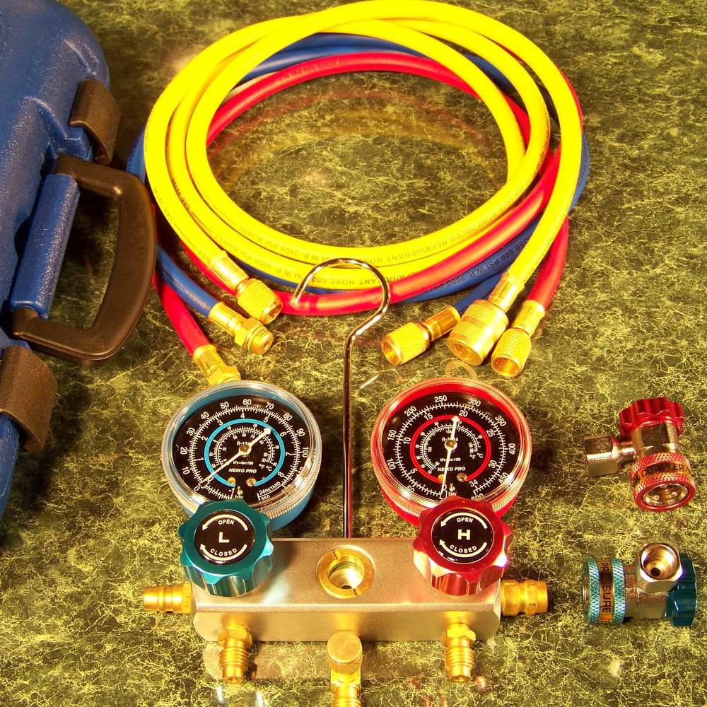 Deluxe AC MANIFOLD GAUGE SET for R134a Freon Air Conditioner new test ...