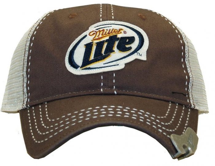 Miller Lite Beer Bottle Opener Brown Trucker Baseball Hat Cap