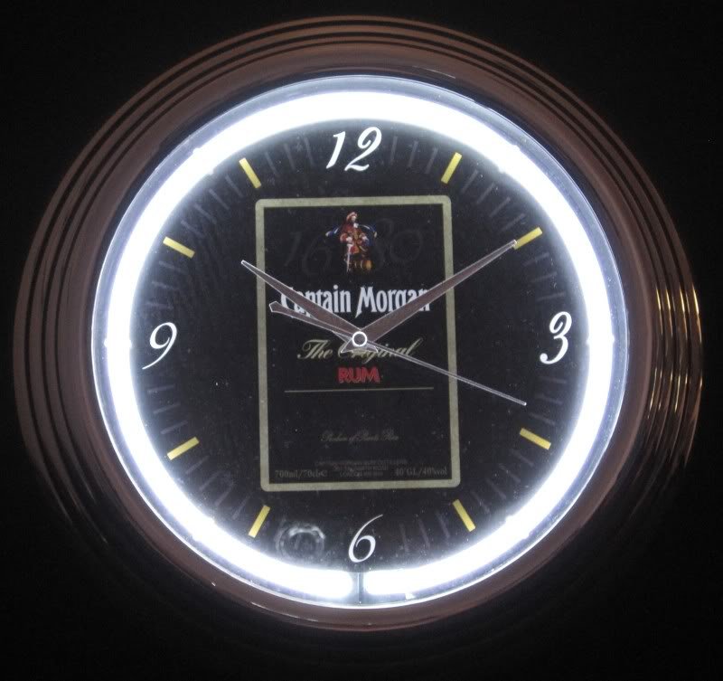 Captain Morgan Pirate Rum Black Label Bottle Bar Sign Neon Wall Clock