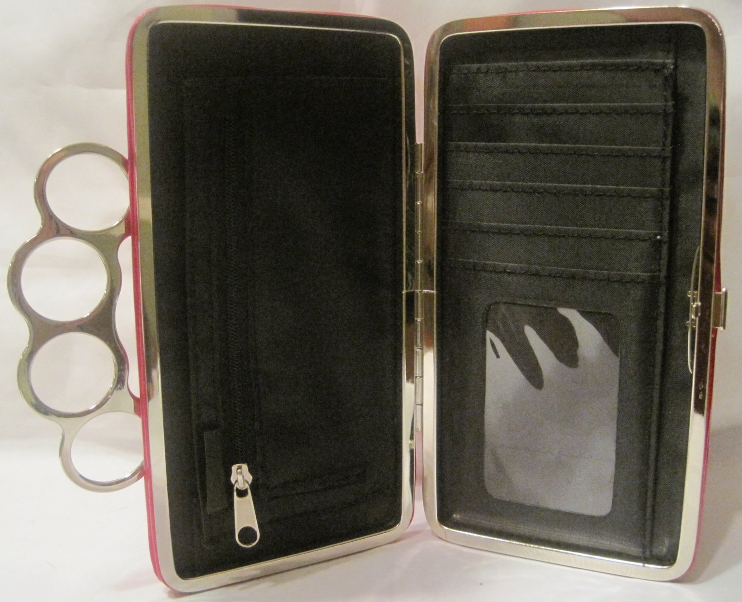 Hot Pink Brass Knuckle Duster Clutch Wallet Hand Bag Purse