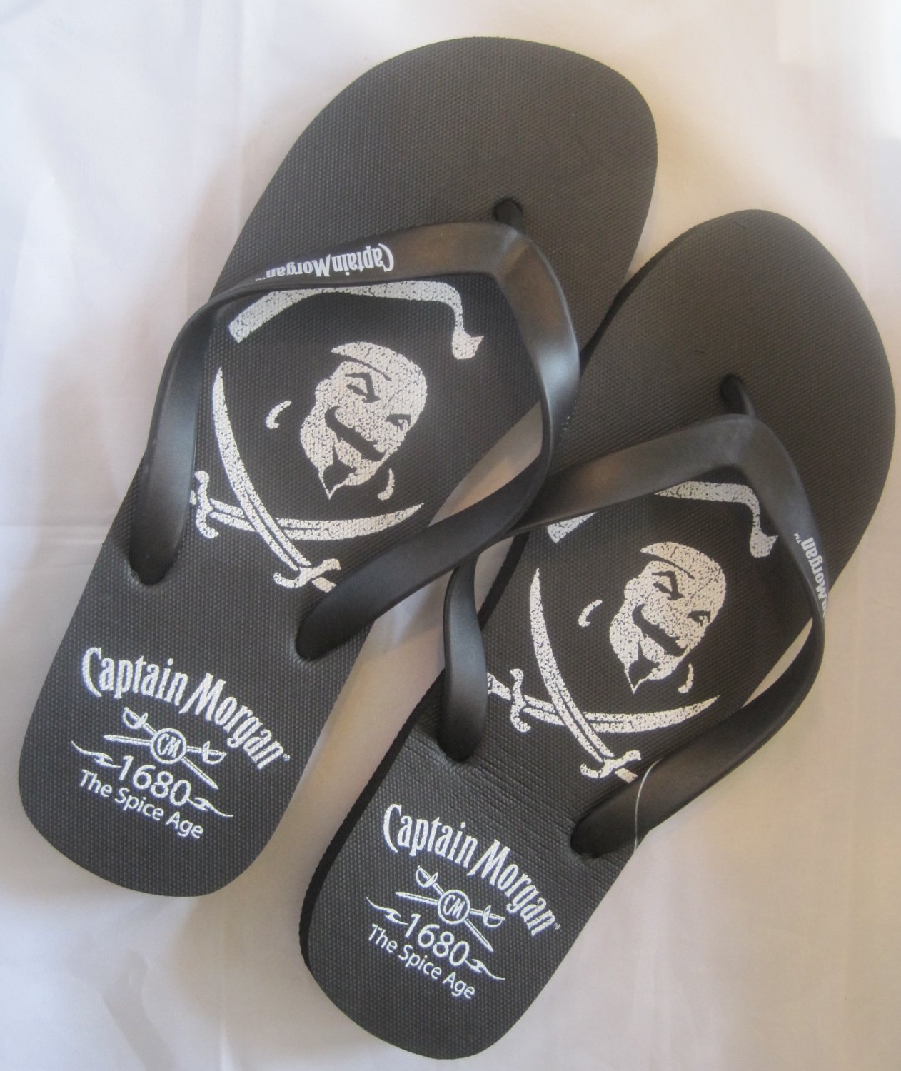 Captain Morgan Pirate Black Flip Flop Thong Sandal Shoe 8/9