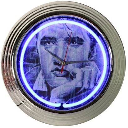 Elvis Presley King Rock Roll Picture Blue Neon Clock