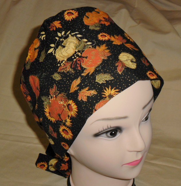 Fall Harvest Black Metallic Nurses Scrubs Hat Ladies Hats Pixie Scrub ...