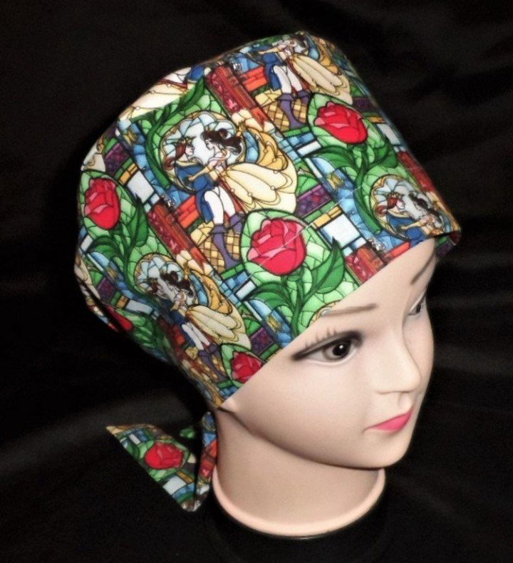 Made From Disney Beauty And The Beast Fabric Pediatric Nurses Scrubs Pixie Scrub Caps Surgical Hats