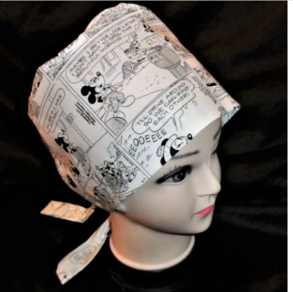 Vintage Newsprint Mickey And Minnie Pediatric Nurses Scrubs Hats Pixie ...