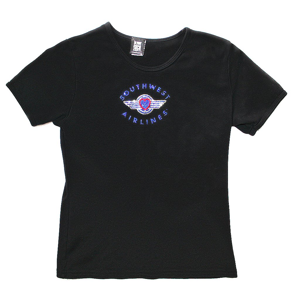 Blingy Sequin Rhinestone Southwest Airlines T-Shirt Stretch Top Women's ...