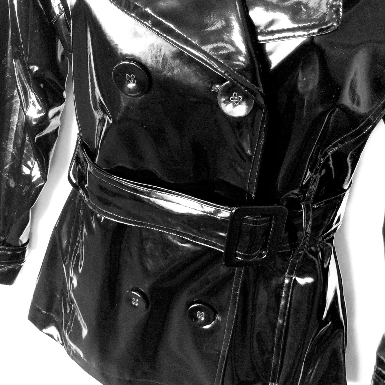 PVC PU Shiny Wet Look Double Breasted Rain Jacket Trench Coat Punk ...