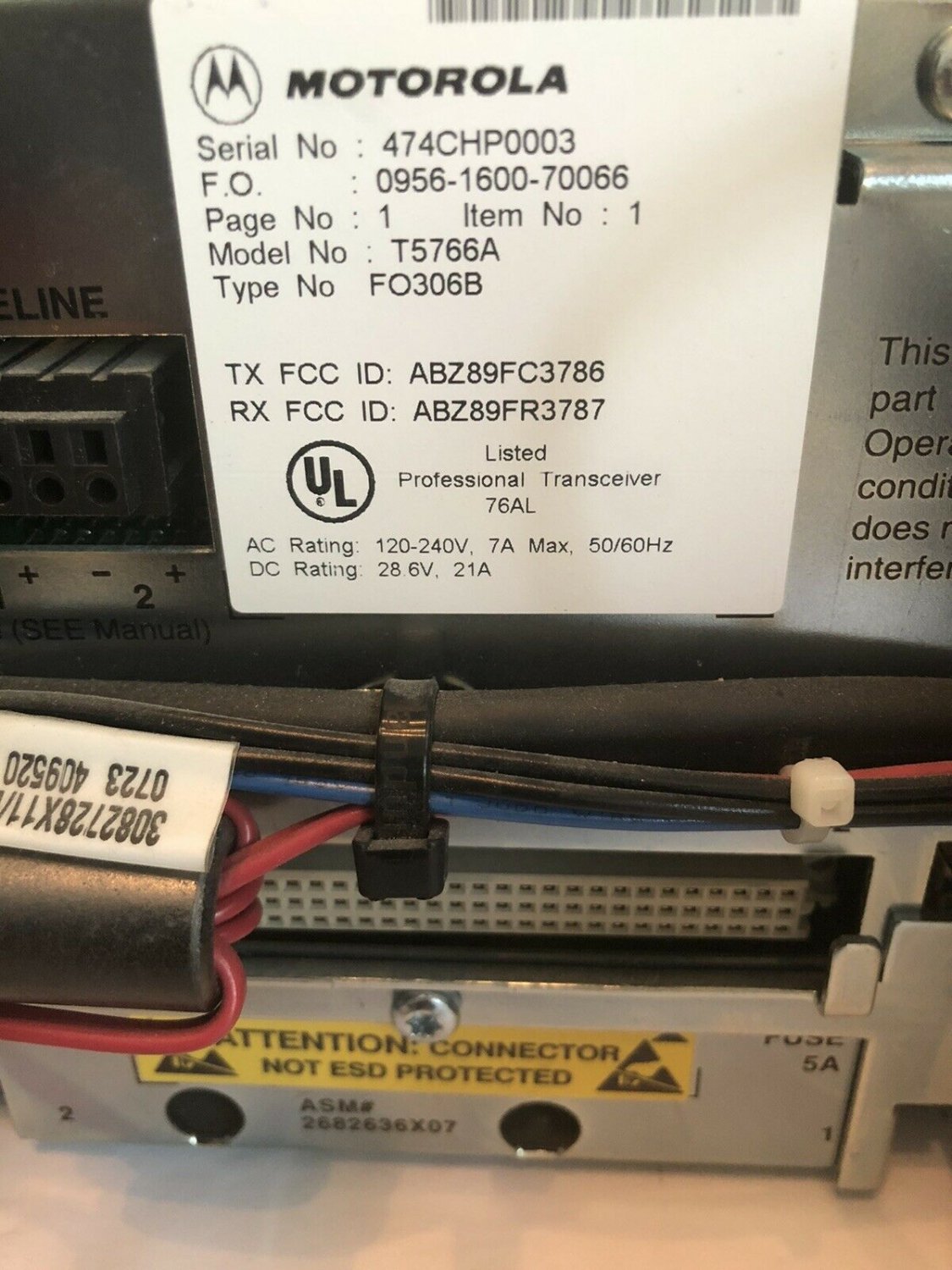 MOTOROLA T5766A MTR2000 PA CAL VHF 150-174MHz REPEATER BASE STATION 100 ...