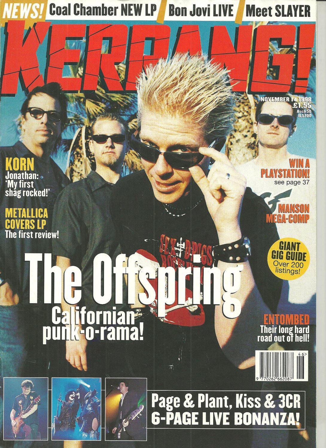 KERRANG! MAGAZINE, November 14, 1998 THE OFFSPRING Korn METALLICA Bon Jovi