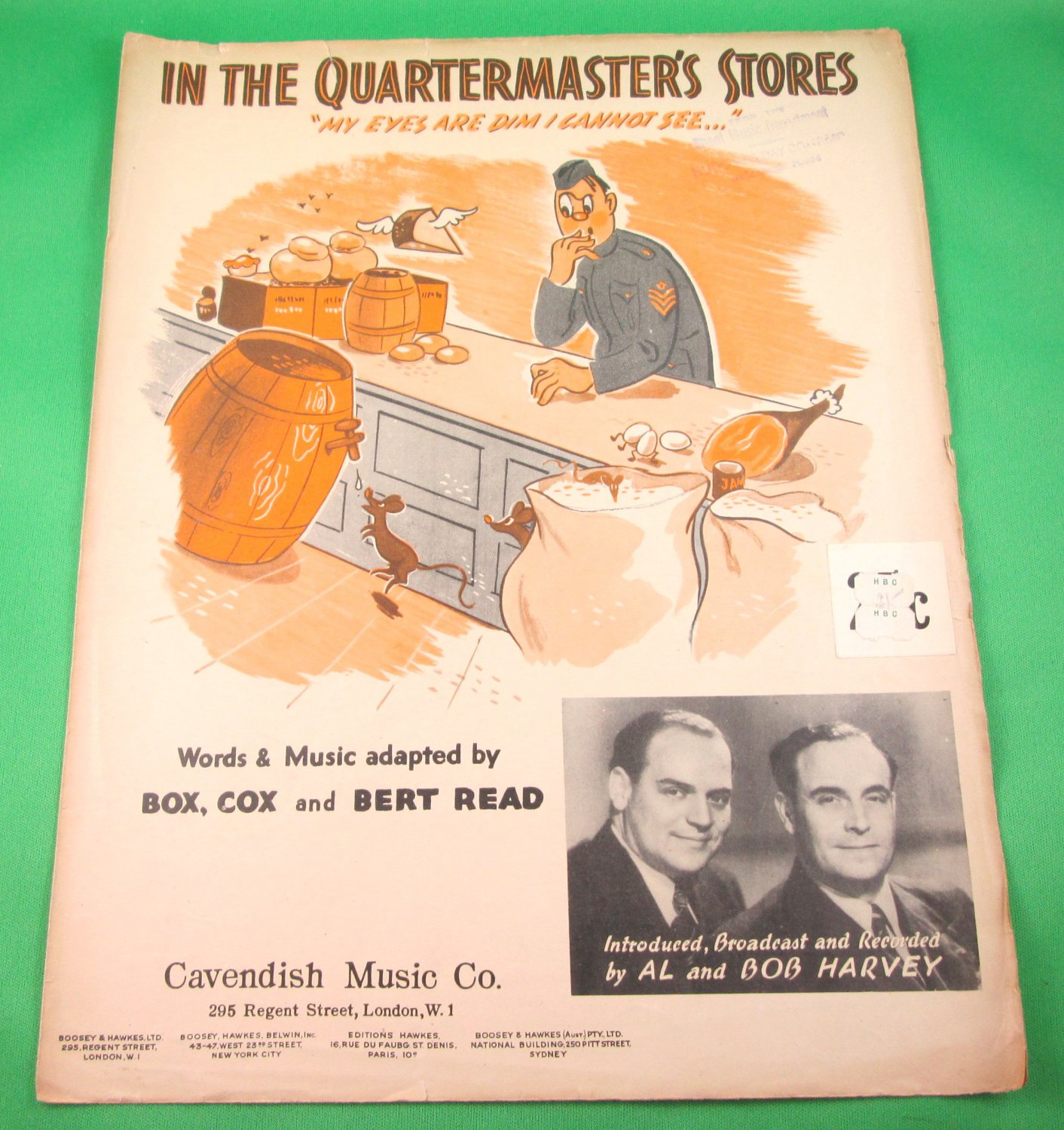 IN THE QUARTERMASTER'S STORES Original Wartime Sheet Music © 1940