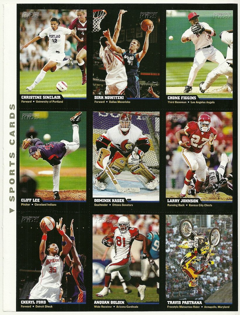 SI SPORTS ILLUSTRATED FOR KIDS Sheet of 9 Trading Cards #37 to #45 ...