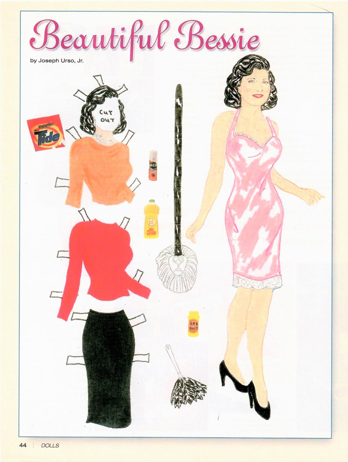 BEAUTIFUL BESSIE Magazine Paper Dolls by Joseph Urso Jr. 2-PAGES UNCUT!