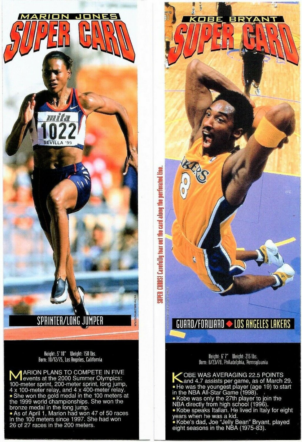 SI SPORTS ILLUSTRATED FOR KIDS Marion Jones KOBE BRYANT Double-Sided ...